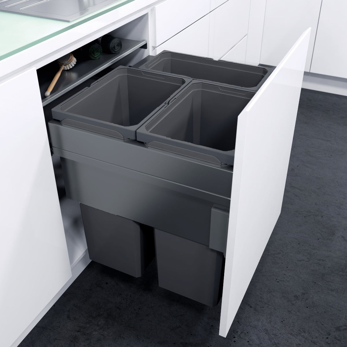 Kitchen Bins for 600mm Wide Pullout Doors | Integrated Cupboard Bin ...